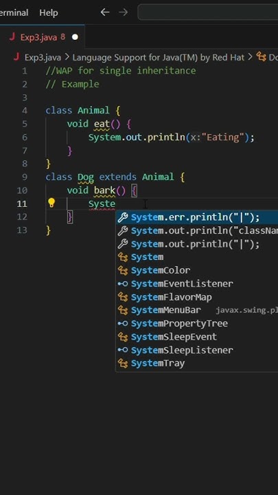 Single Inheritance Example In Java Shorts Shortvideo Javaprogramming Youtube