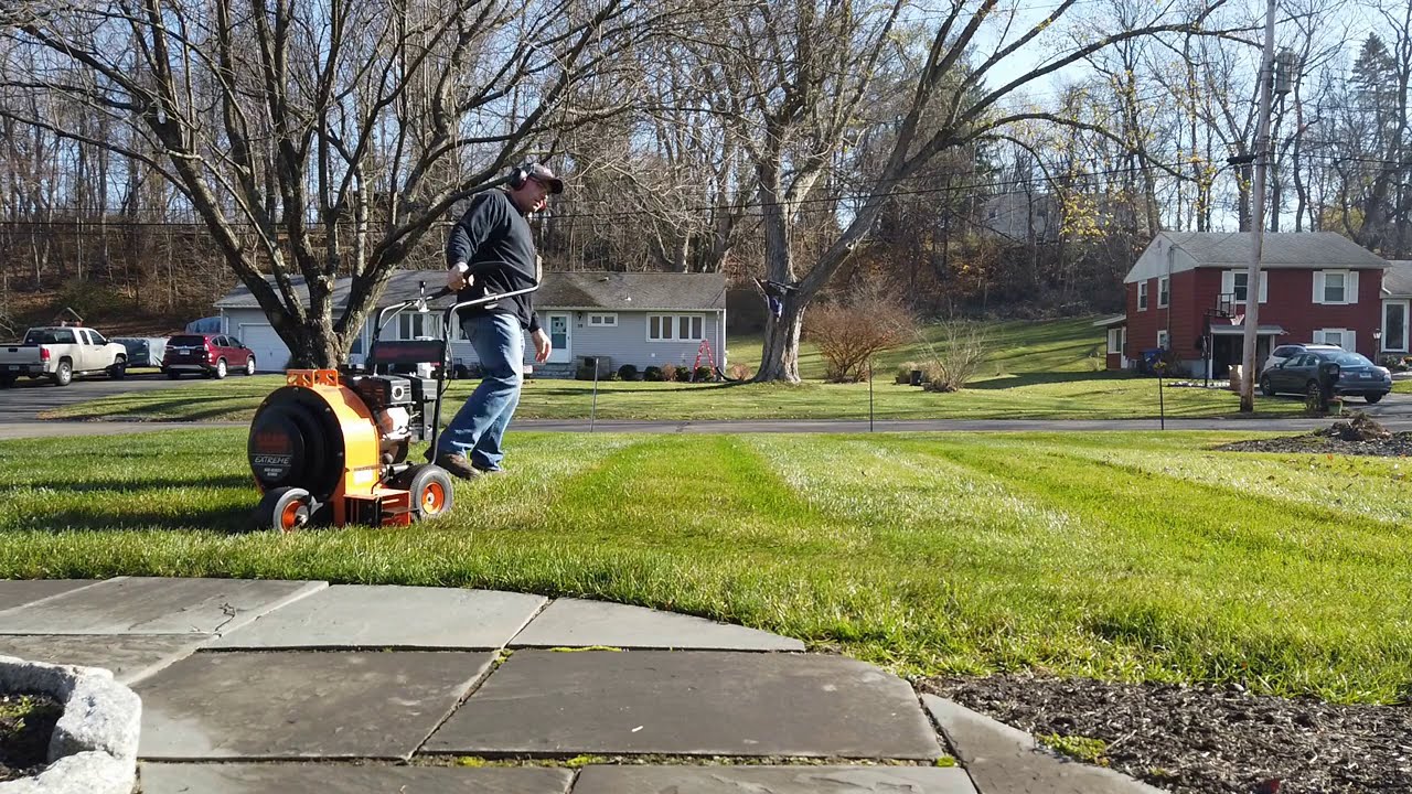 SCAG GIANT VAC and REDMAX EBZ8500 blowing leaves - YouTube