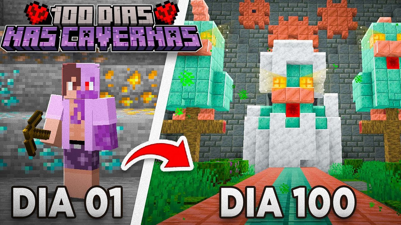 SOBREVIVI 100 DIAS EM UM MUNDO SÓ DE CAVERNAS NO MINECRAFT - YouTube