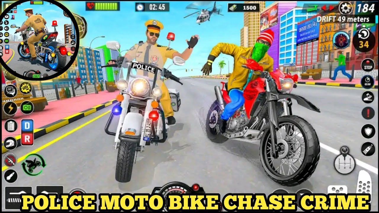 POLICE BIKE FIGHTING WITH ROBBER BIKE IN POLICE MOTO BIKE CHASE CRIME ...