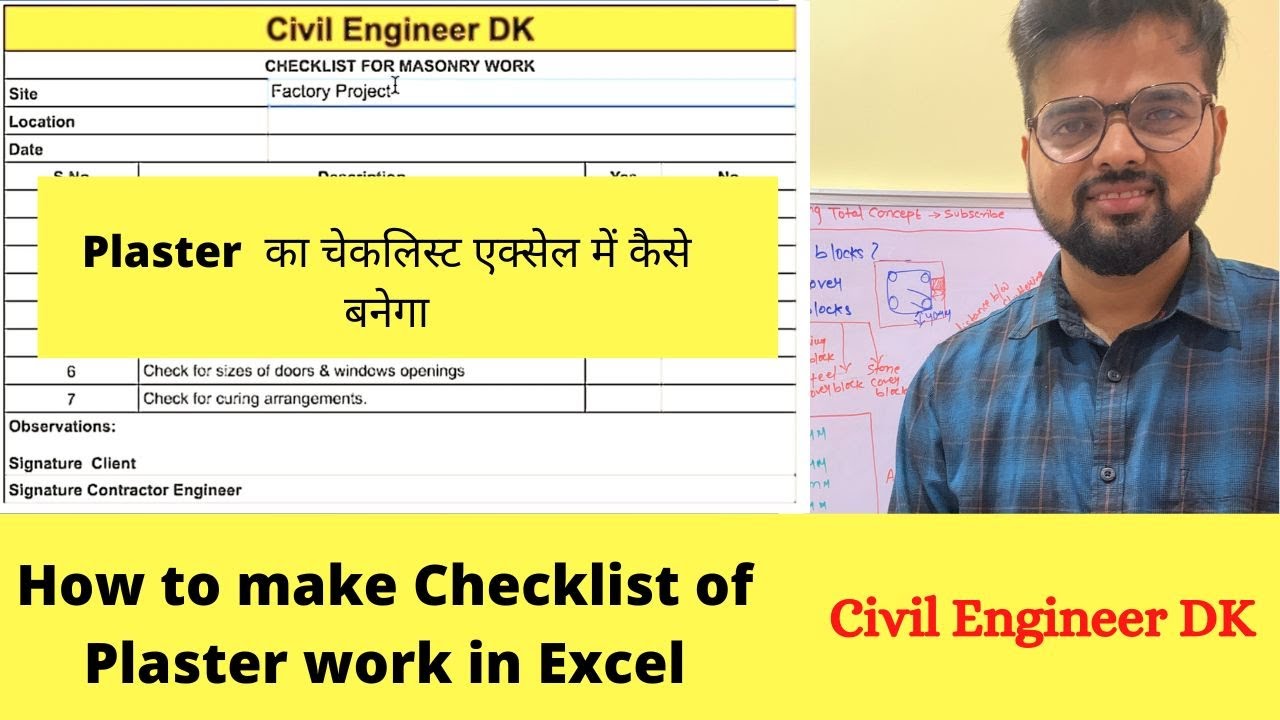 How to prepare Checklist for Plaster work in Excel | Plastering ...