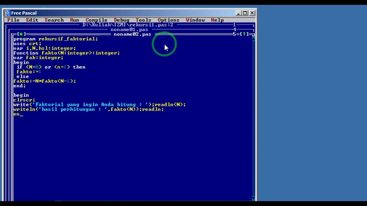 Tutorial Fungsi Rekursif Pascal - YouTube