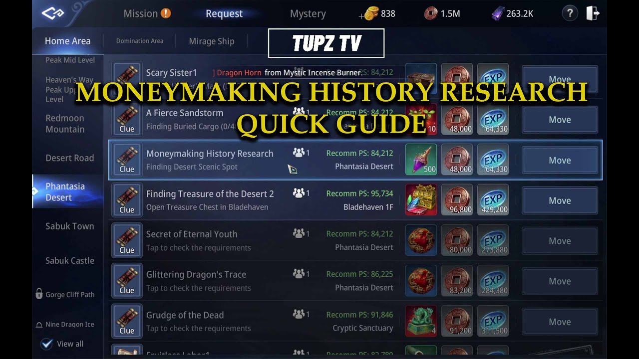 MIR 4 - MONEYMAKING HISTORY RESEARCH | REQUEST MISSION QUICK GUIDE ...