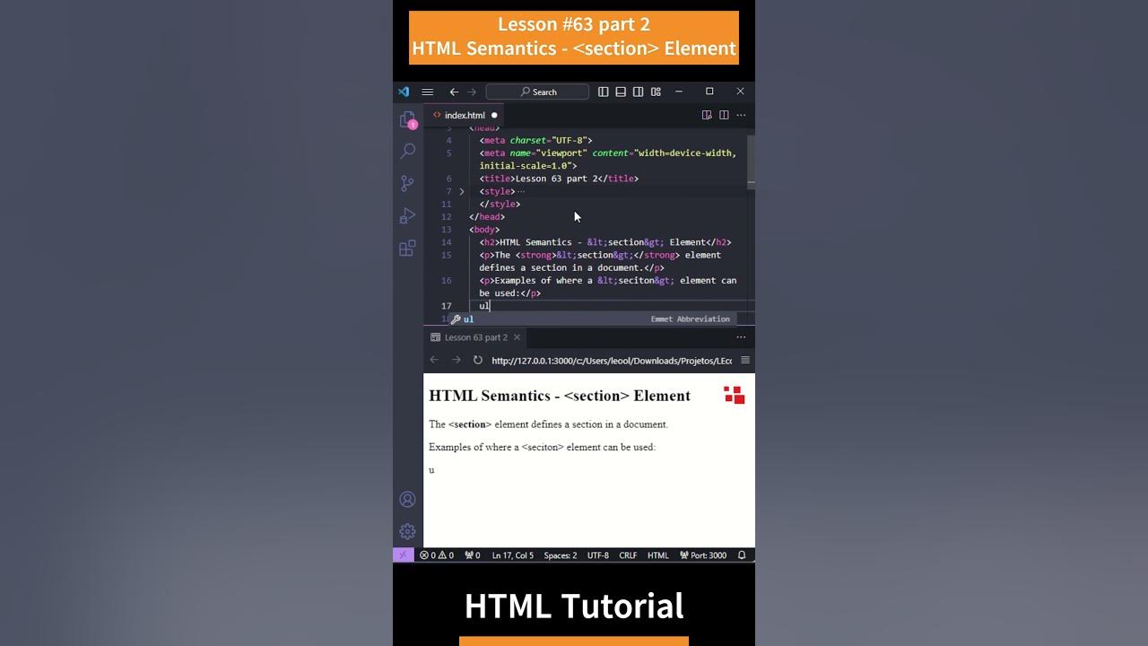 Html Tutorial Lesson 63 Html Semantics Section Element Part 2 Shorts Html Htmltutorial