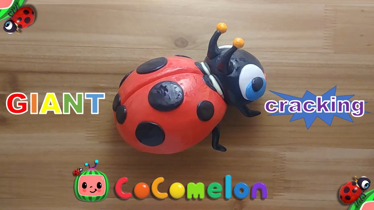 GIANT cocomelon Ladybug clay cracking 거대 코코멜론 무당벌레 점토 부수기 - YouTube