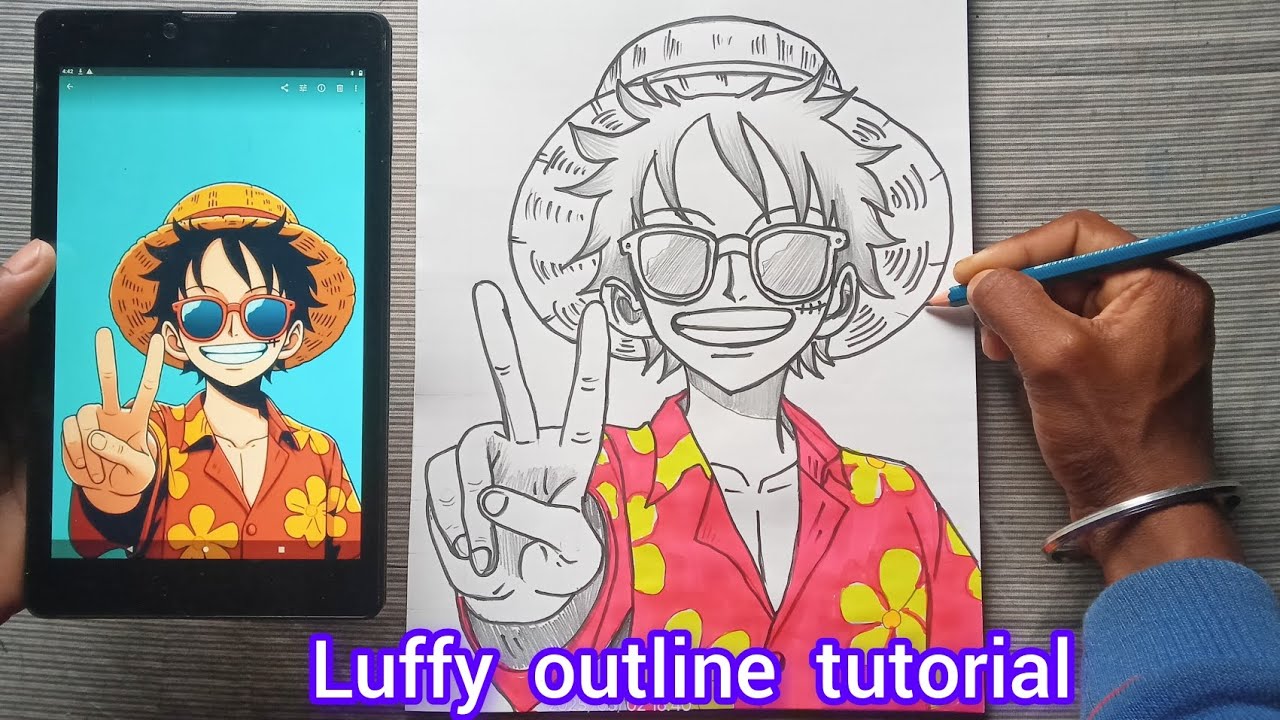Luffy outline tutorial | Easy luffy pencil drawing | Step by step with ...