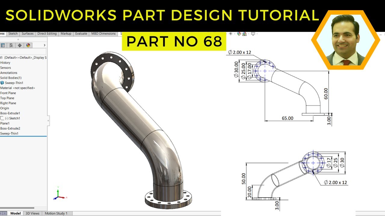 Solidworks Part Design Tutorial Exercise 68 Mastering 3d Sketch Commands Youtube
