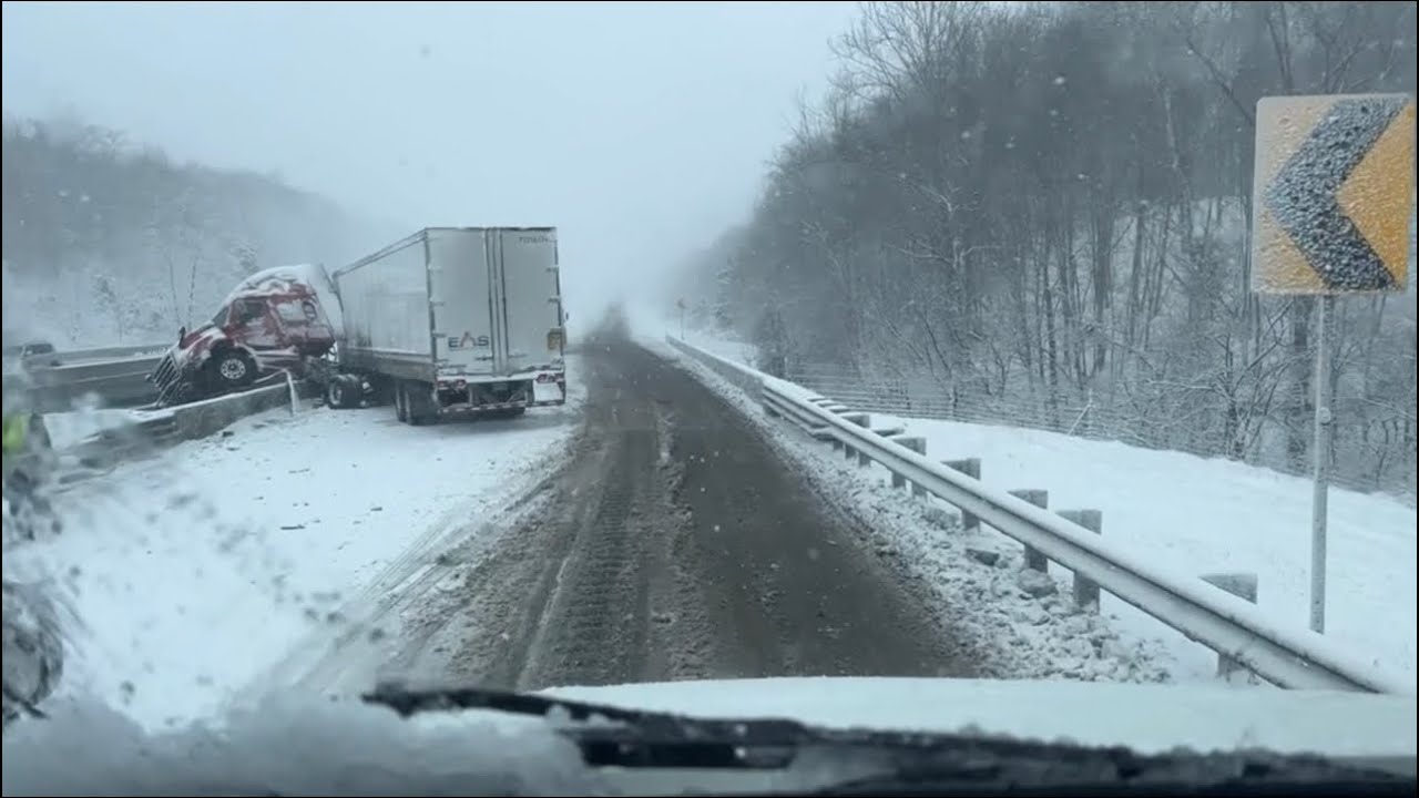 Driving Through Winter Storm Landen **Bad Semi Truck Accidents** - YouTube