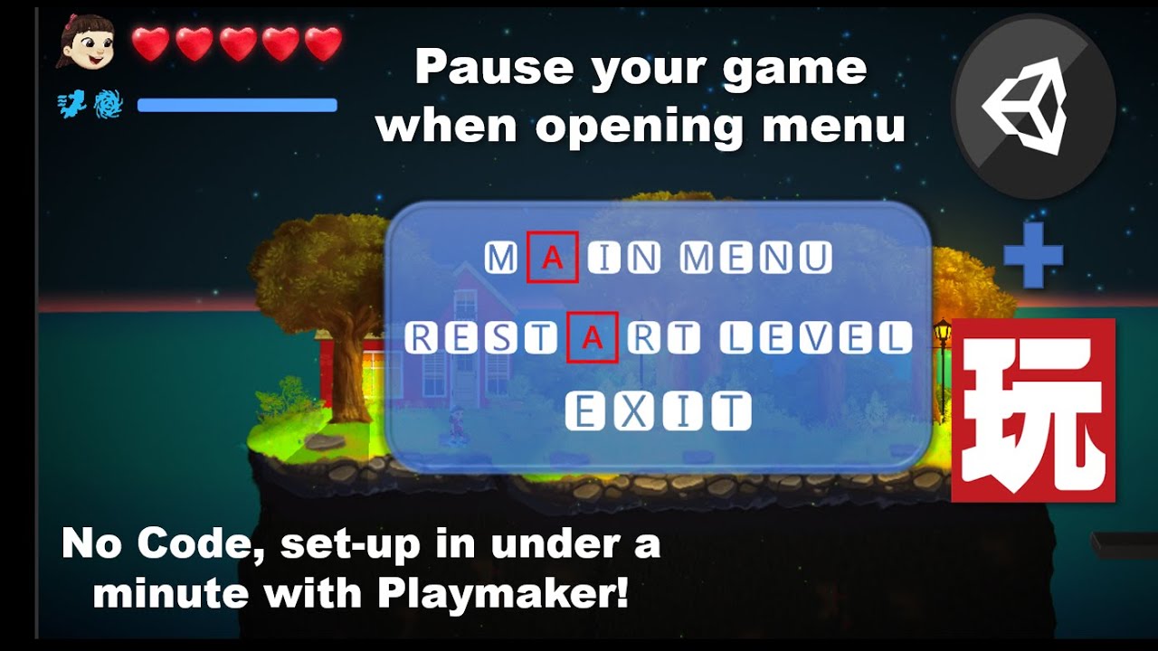 2d Platformer Unity And Playmaker Pause Your Game With This Simple Action Youtube