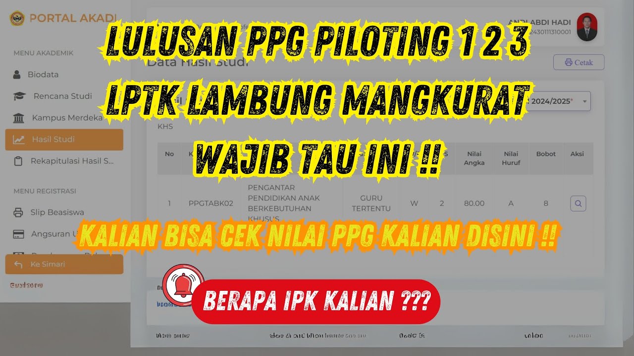 [TUTORIAL] CARA AKSES MENU MAHASISWA PPG PILOTING 123 LPTK LAMBUNG MANGKURAT TAHUN 2024 (CEK IPK ...