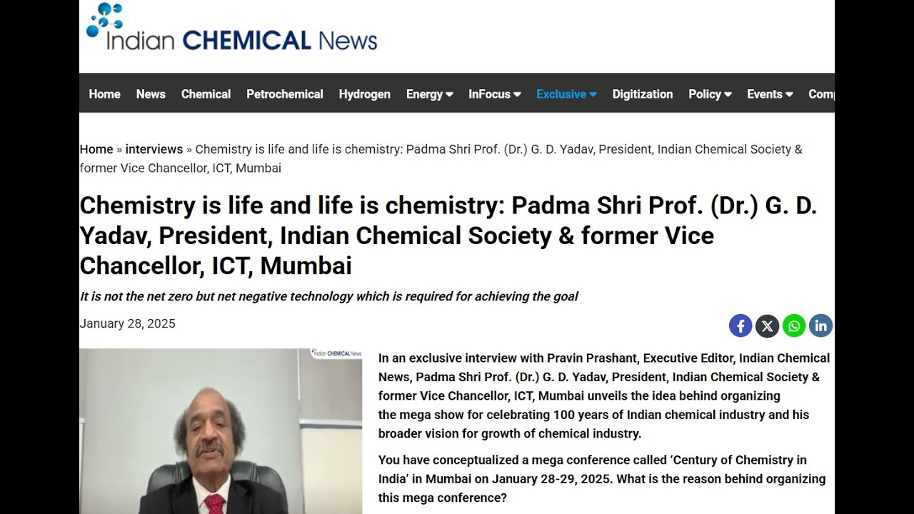 Chemistry is Life | Exclusive Interview with Padma Shri Prof. (Dr.) G ...