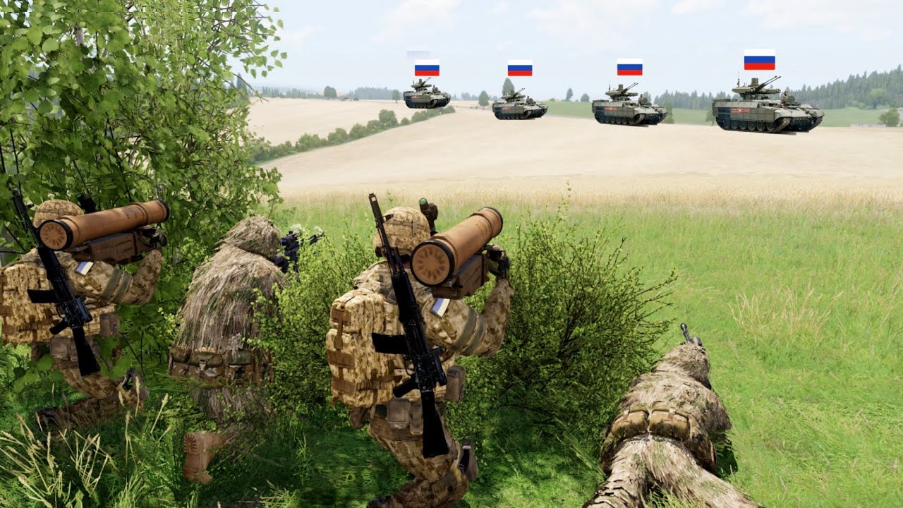 Behind the bushes, Ukrainian anti-tank missiles brutally fire on ...