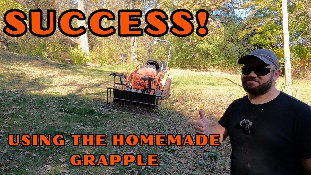 HOMEMADE GRAPPLE FIRST USE CUTTING AND CLEARING BRUSH - YouTube