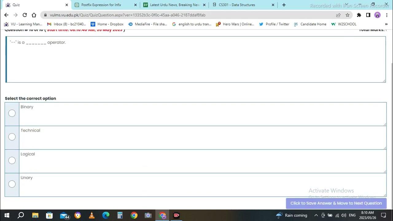 Cs301 Quiz No1 Spring 2023data Structure Quiz No 1 2023 Youtube