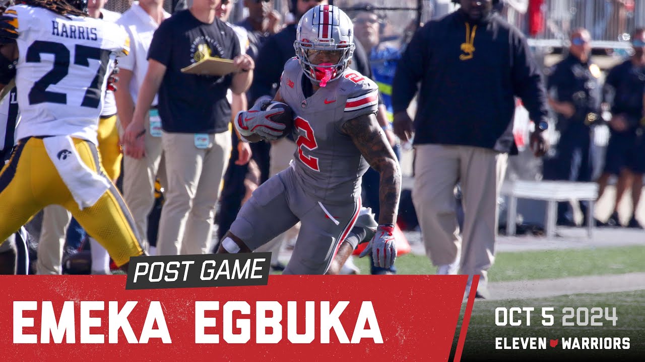 Emeka Egbuka reacts to his three-touchdown day and OSU's 35-7 win over ...