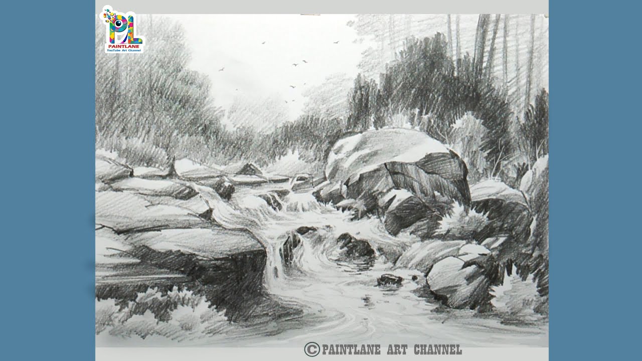 How To Draw Water Flows In A Scenery Art With Pencil Pencil Drawing