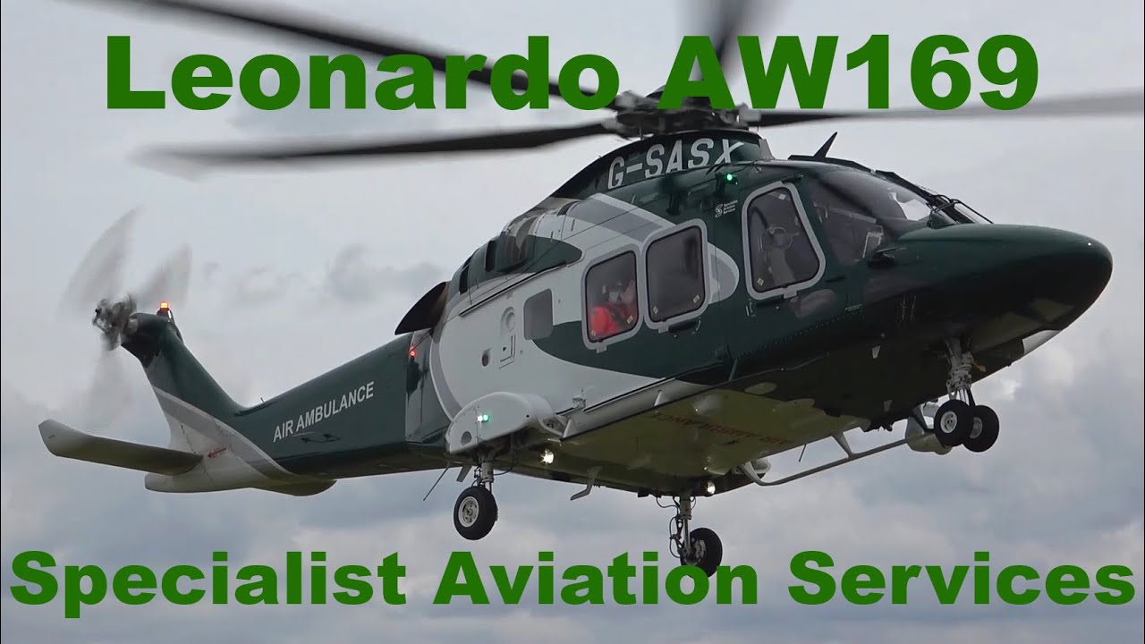 Leonardo AW169 rescue helicopter engine start, takeoff and landing G ...
