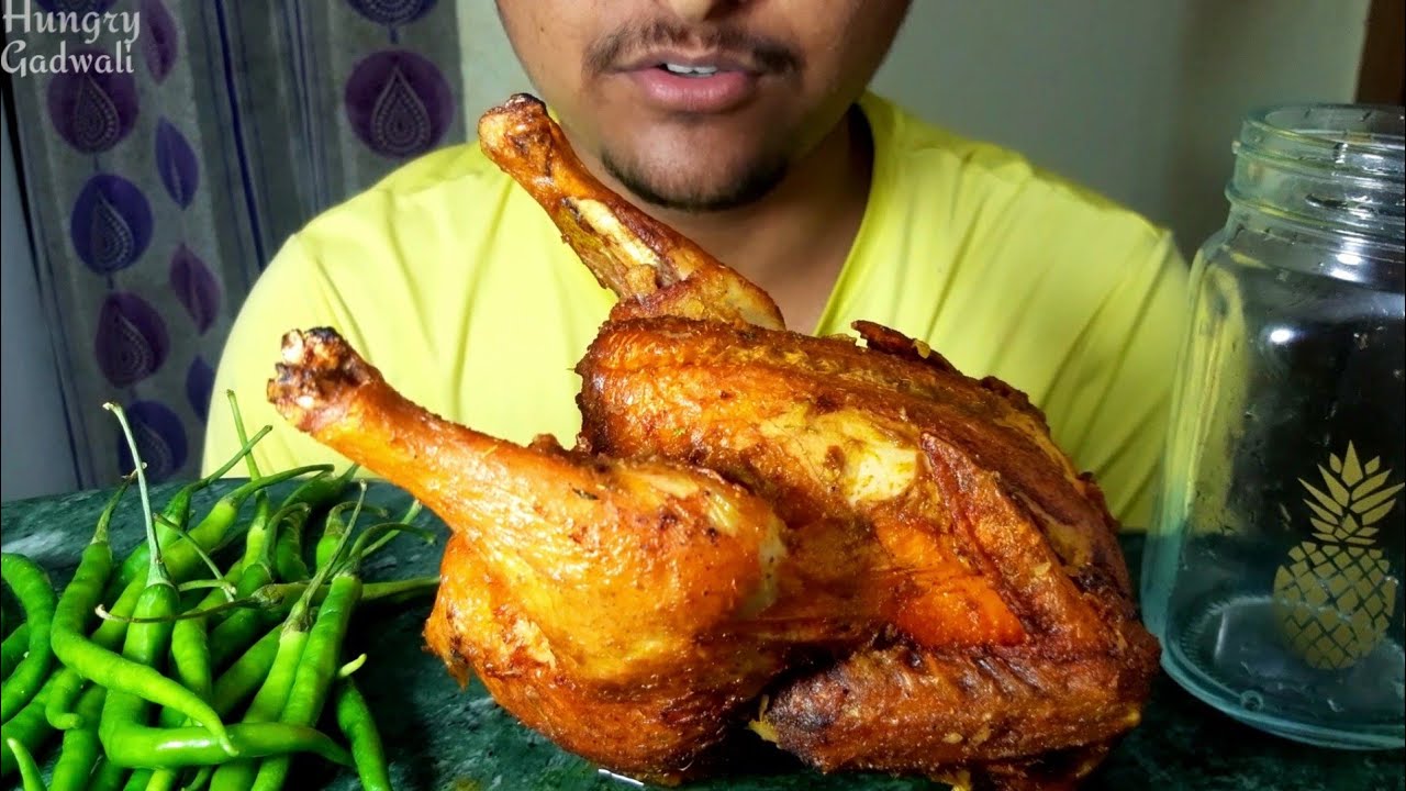 EATING FULL ROAST CHICKEN WITH SPICY CHILLI😵 || Hungry gadwali - YouTube