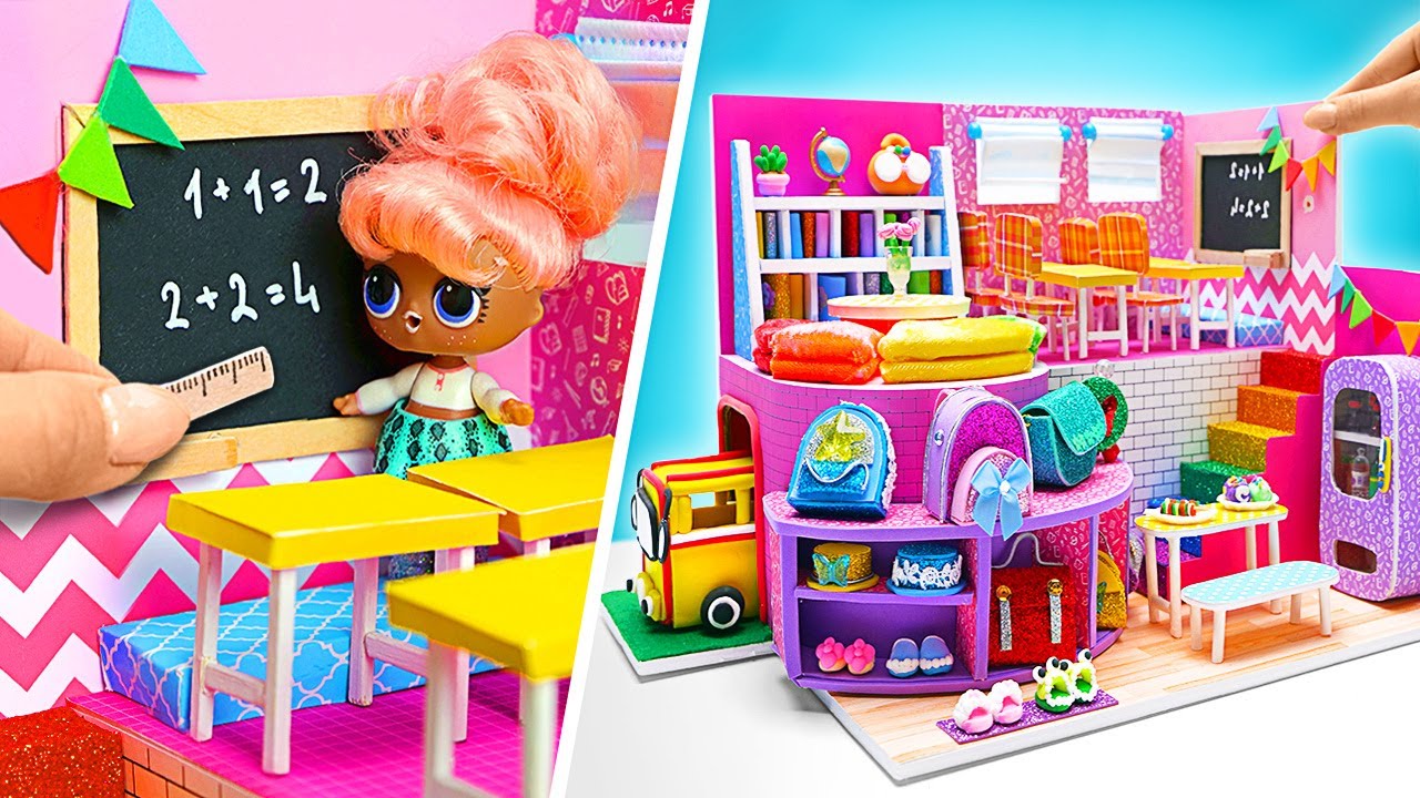 DIY Miniature Doll Dream School from Cardboard: School Supplies, Bus ...