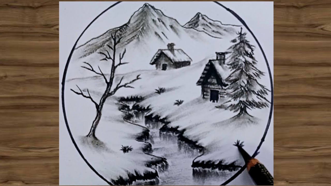 How to draw easy Winter scenery for beginners, Pencil drawing - YouTube