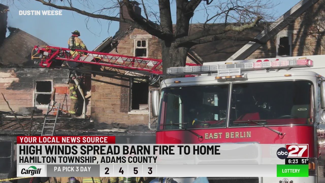 Wind spreads barn fire to home in Adams County - YouTube