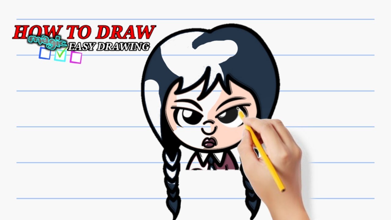 HOW TO DRAW WEDNESDAY ADDAMS, EASY DRAWING STEP BY STEP - YouTube