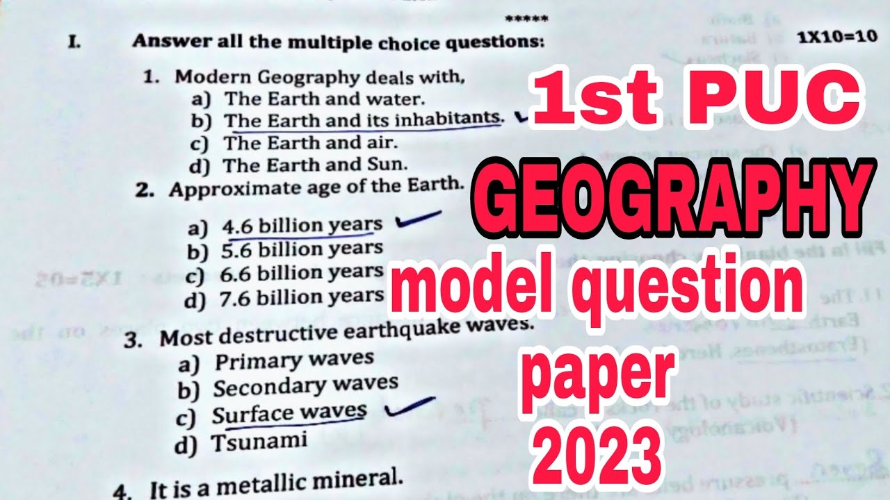 1st PUC GEOGRAPHY 2023 model question paper - YouTube