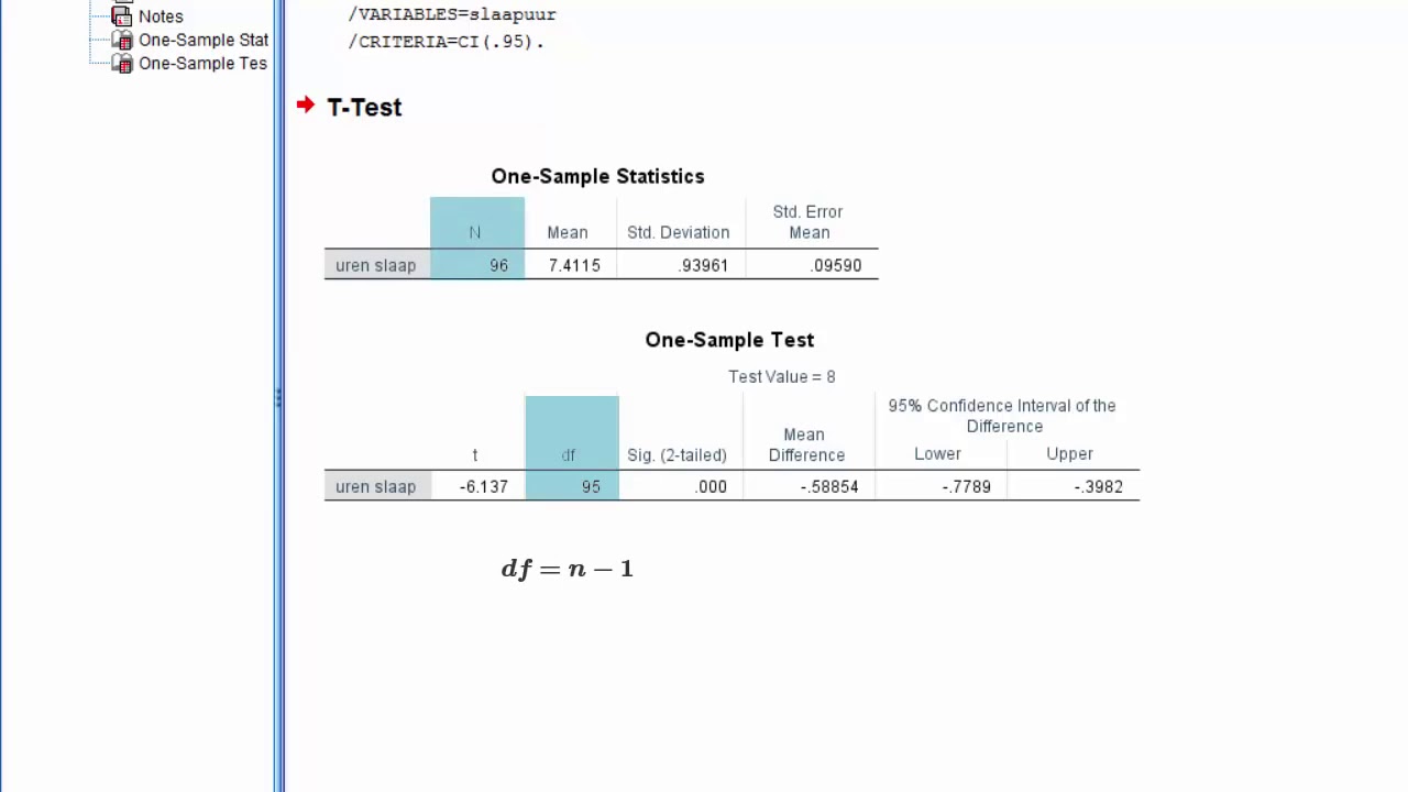 T-toets voor één gemiddelde - Output - YouTube