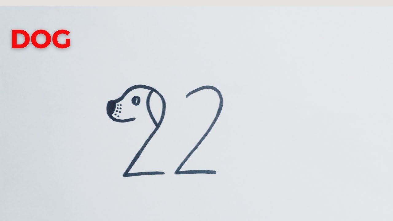 HOW TO DRAW DOG FROM NUMBER 22|CÓMO DINUJAR UN PERRO A PARTIR DEL ...