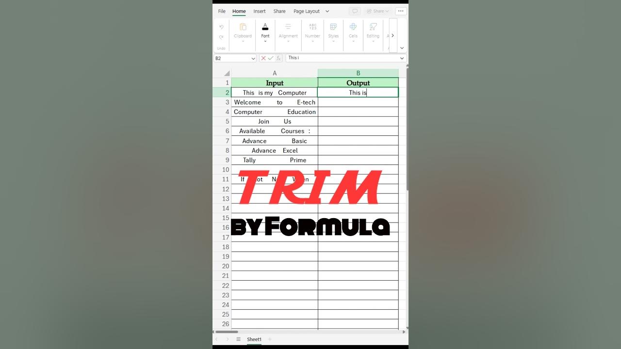 How to use Trim Formula in Ms Excel sheet -#shortvideo #youtubeshorts #exceltips #exceltricks ...