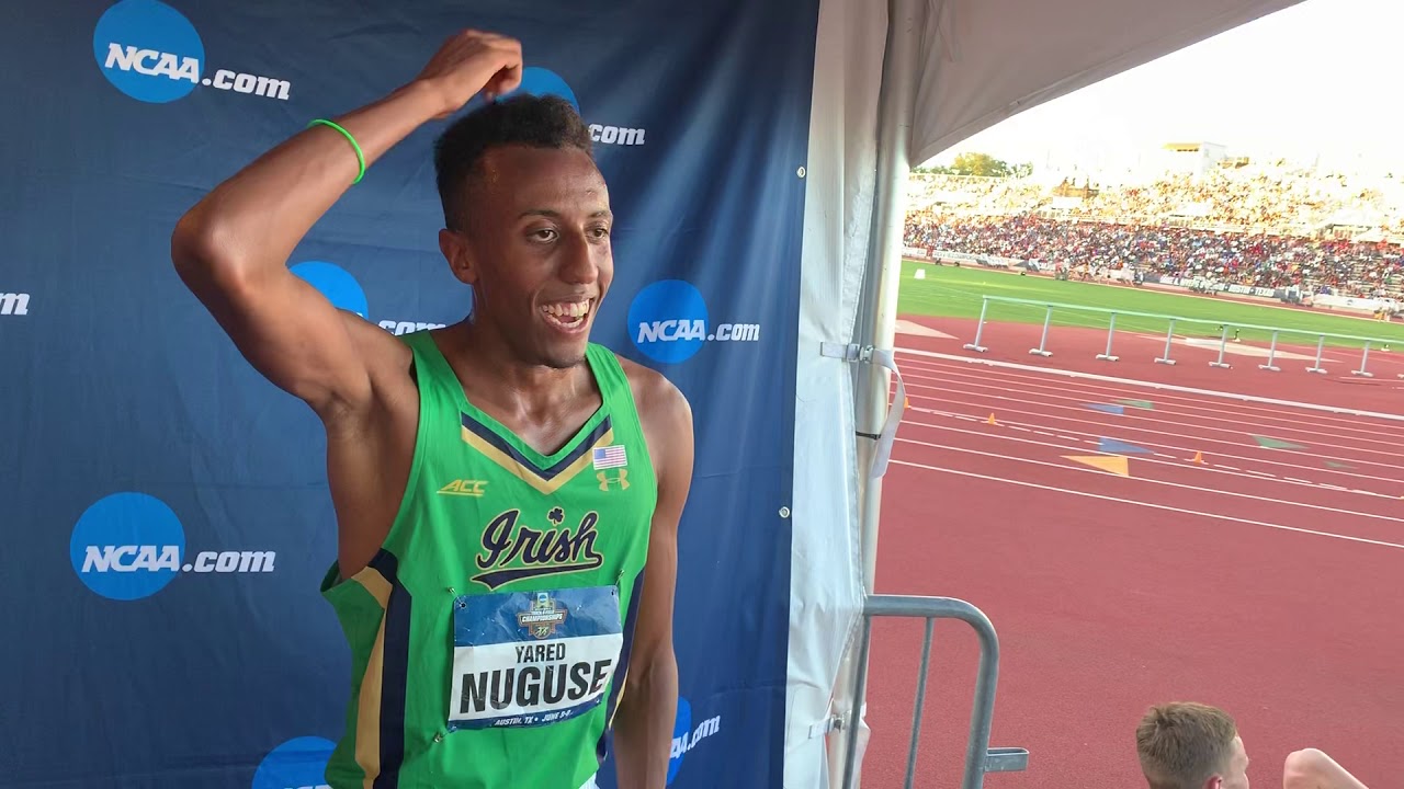 Yared Nuguse of Norte Dame after winning NCAA 1500 title by .003 - YouTube