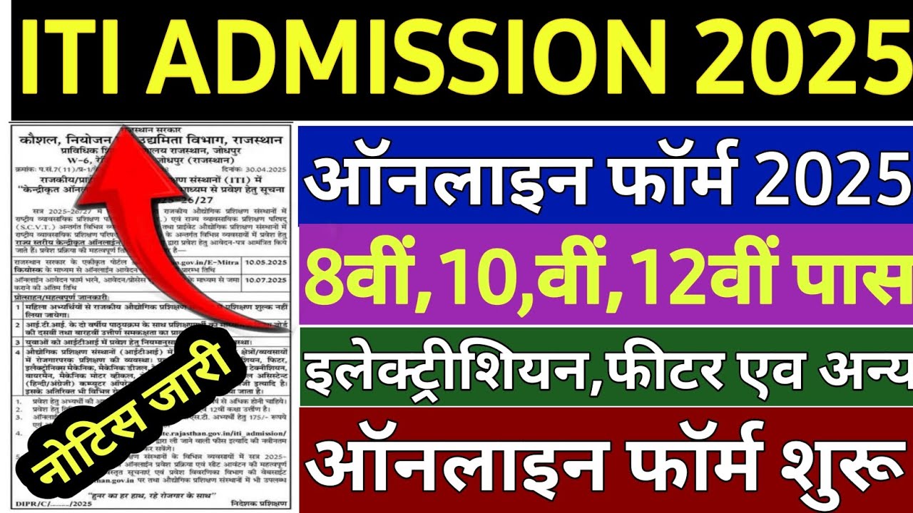 ITI Admission Online Form 2025 | Rajasthan iti ke form kab start honge ...