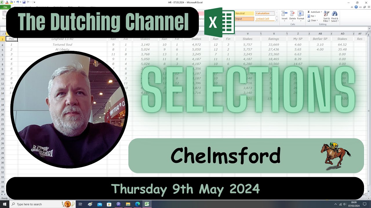 The Dutching Channel - Horse Racing - Excel - 09.05.2024 - Chelmsford Tips and Selections - YouTube