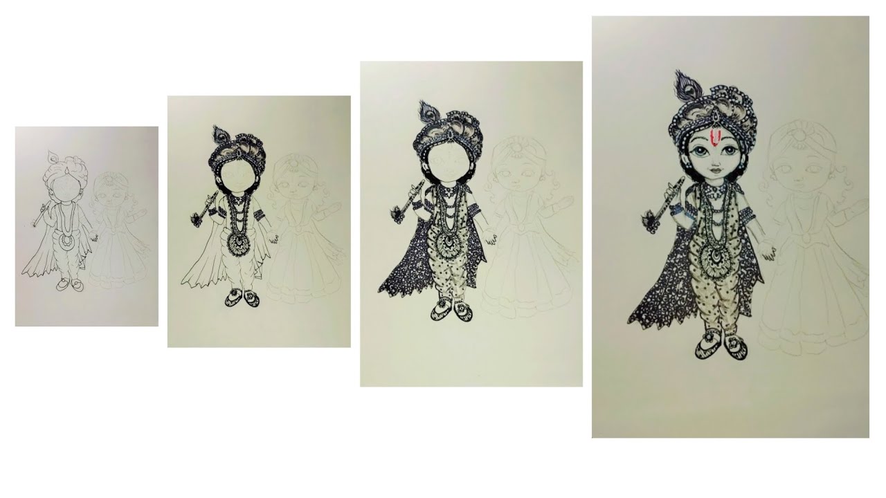 Cute bal Krishna pencil drawing ( Easy step by step) / krishna thakur ...