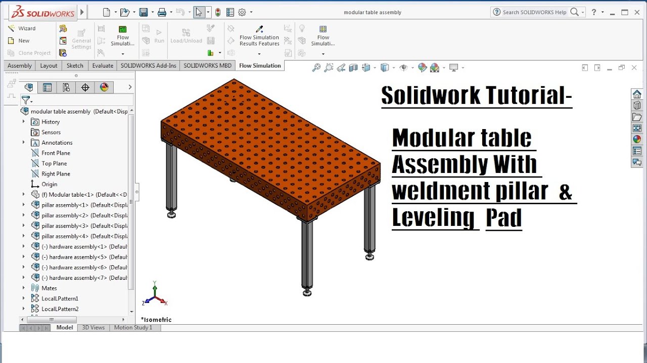 Solidwork Tutorial -Modular table assembly /Weldments pillar - YouTube