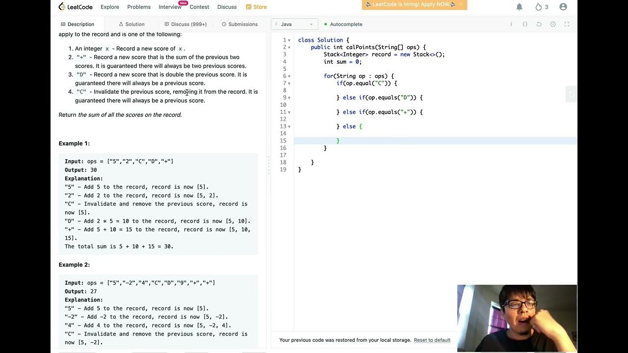 Leetcode 682 Baseball Game Youtube