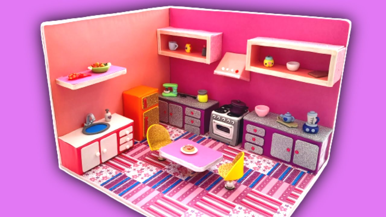 DIY / how to make a cute miniature kitchen and all utensils with ...