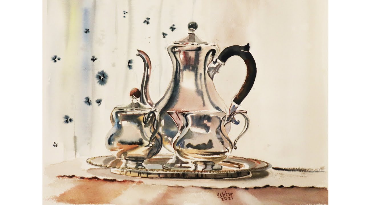 Silver Set - How to paint silver in watercolors - YouTube
