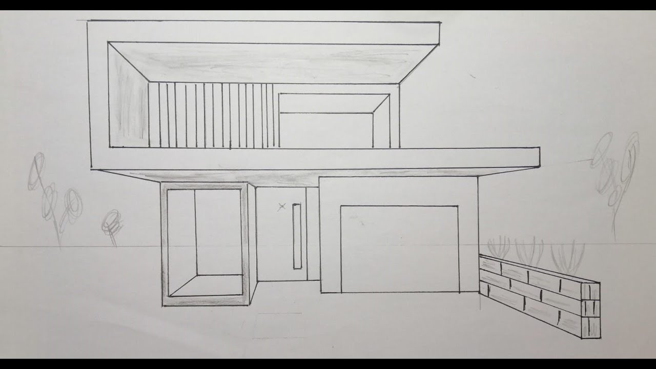 How to draw a villa (1 point perspective) - YouTube