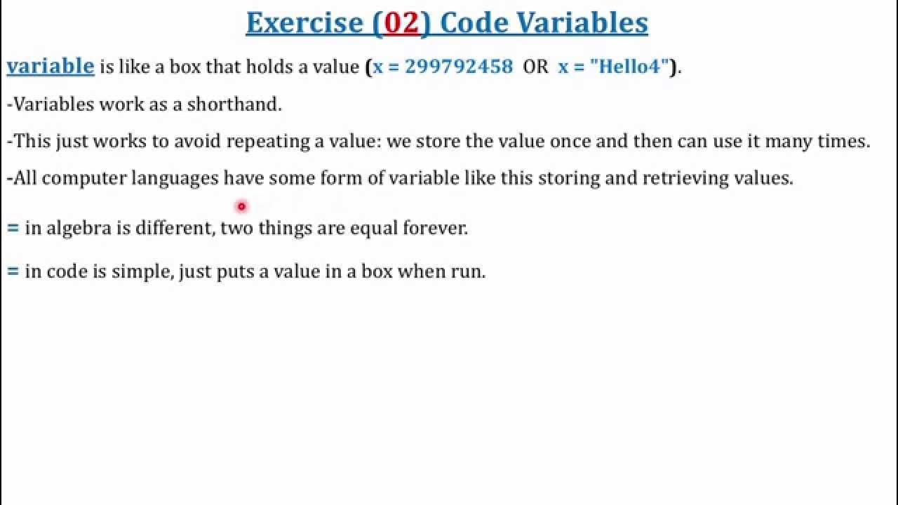 Exercise (02) Code Variables (Summary) - YouTube