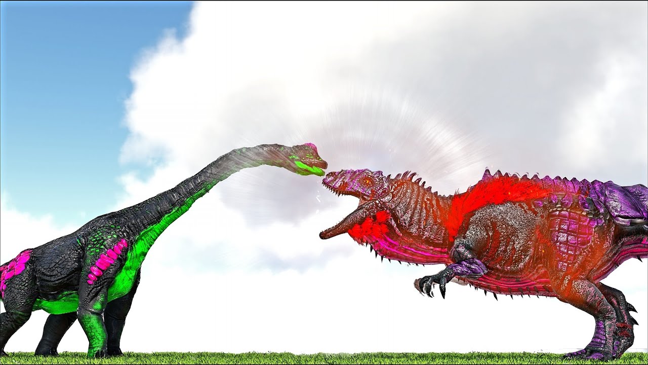 BEHEMOTH BRACHIOSAURUS VS ALPHA ACROCANTHOSAURUS (ARK SURVIVAL EVOLVED ...