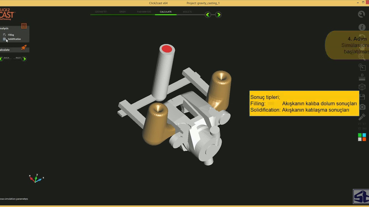 Kum Kalıba Metal Döküm Simülasyonu - Altair Click2Cast - YouTube