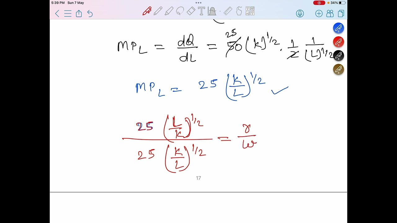 Production function Q= 50. What is output demand function w is wage and ...
