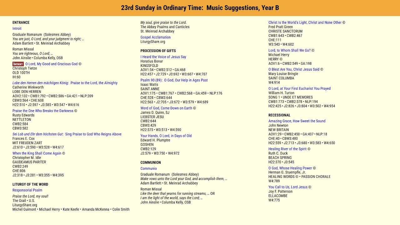 23rd Sunday in Ordinary Time: Music Suggestions, Year B - YouTube