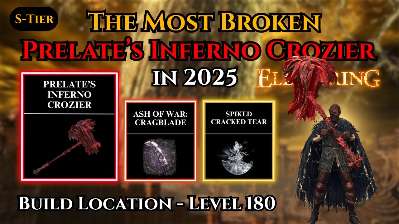 Prelate's Inferno Crozier Level 180 Best Build 2025 Elden Ring Strength ...