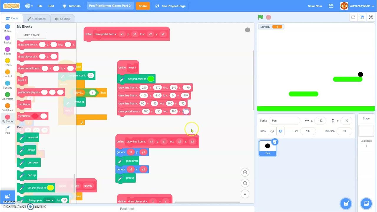 Scratch 3.0 Tutorial | How to Make a Pen Platformer Game | Part 2 ...