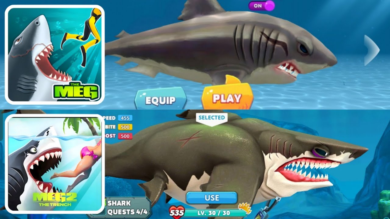 THE MEG 1 VS THE MEG 2 - Hungry Shark World VS Hungry Shark Evolution ...