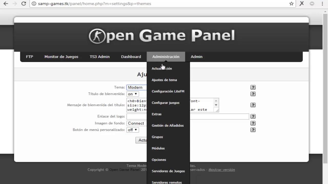 Como instalar un tema en OpenGamePanel - YouTube