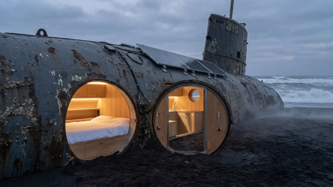 Building a house inside a submarine. (ASMR) This man built a mini house ...