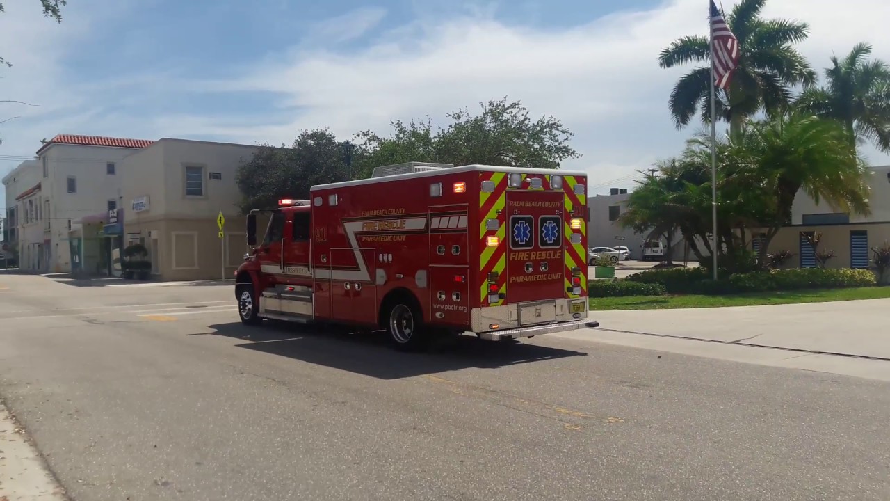 PALM BEACH COUNTY FIRE RESCUE RESCUE 91 RESPONDING CODE 3!!! with ...